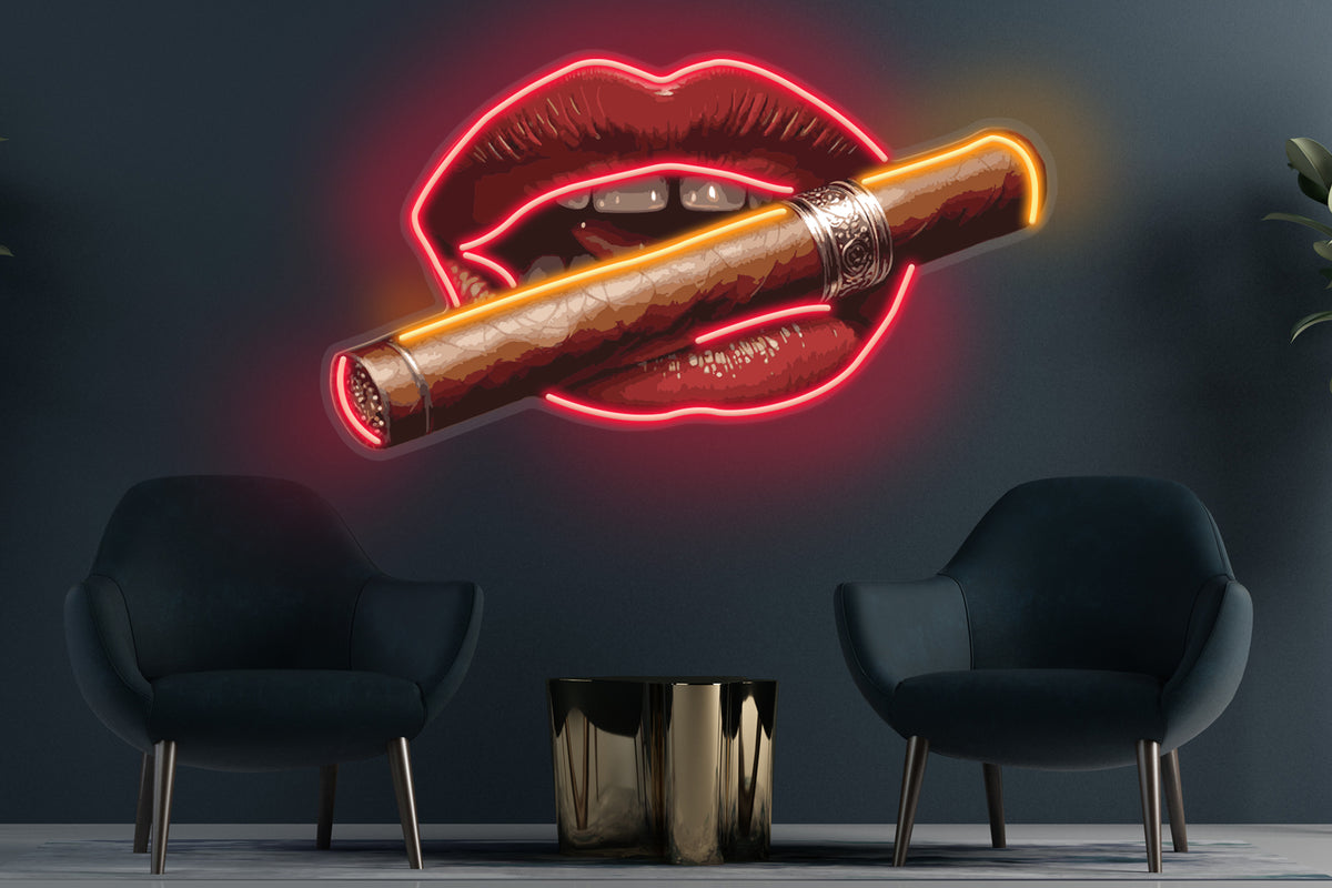 Sexy Lips with Cigar Neon Sign - Seductive Decor